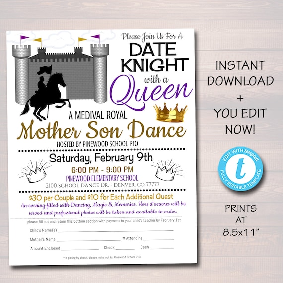 Mother Son Dance Flyer Party Invitation, Date Knight Medieval Theme ...