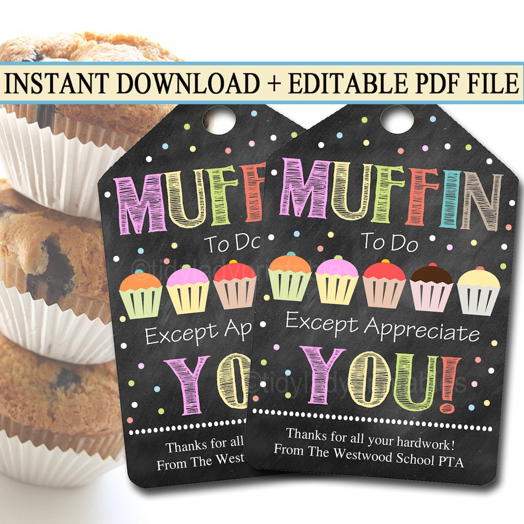 Muffin Appreciation Gift Tags, Volunteer Thank You Muffin Labels ...