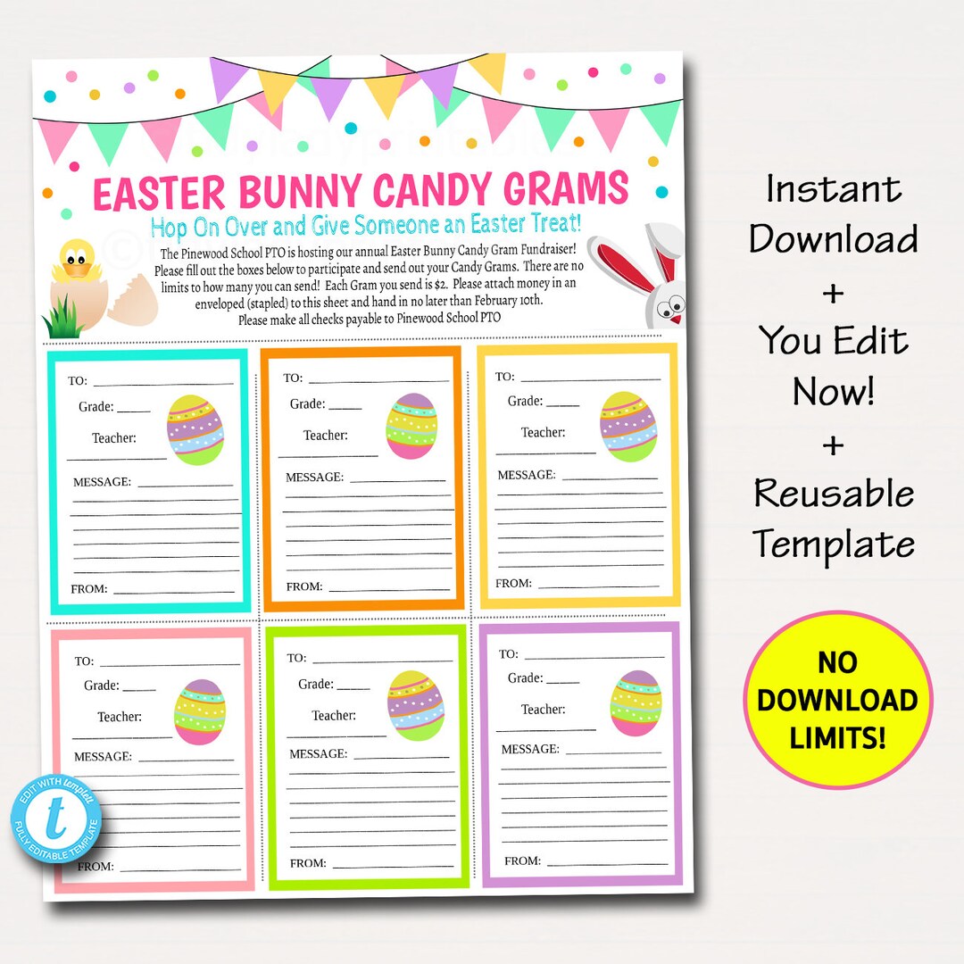 Easter Candy Gram Flyer, School Fundraiser Template, Easter Bunny Candy ...