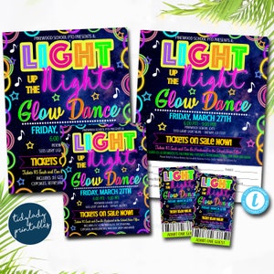 Light up the Night Glow Dance Set, Printable School Dance Flyer Party ...