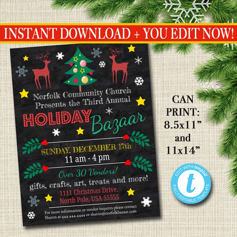 Christmas Bazaar Flyer: Holiday Market Invitation (editable Template ...