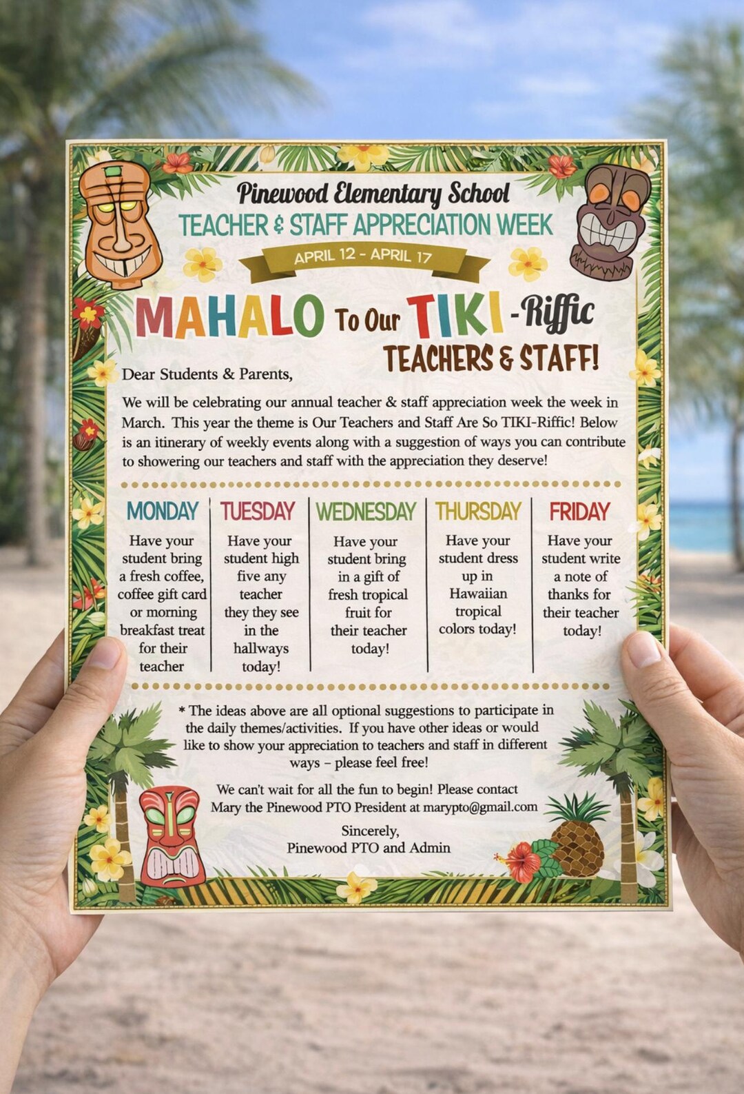 Tropical Luau Theme Teacher Appreciation Newsletter: Family Student ...