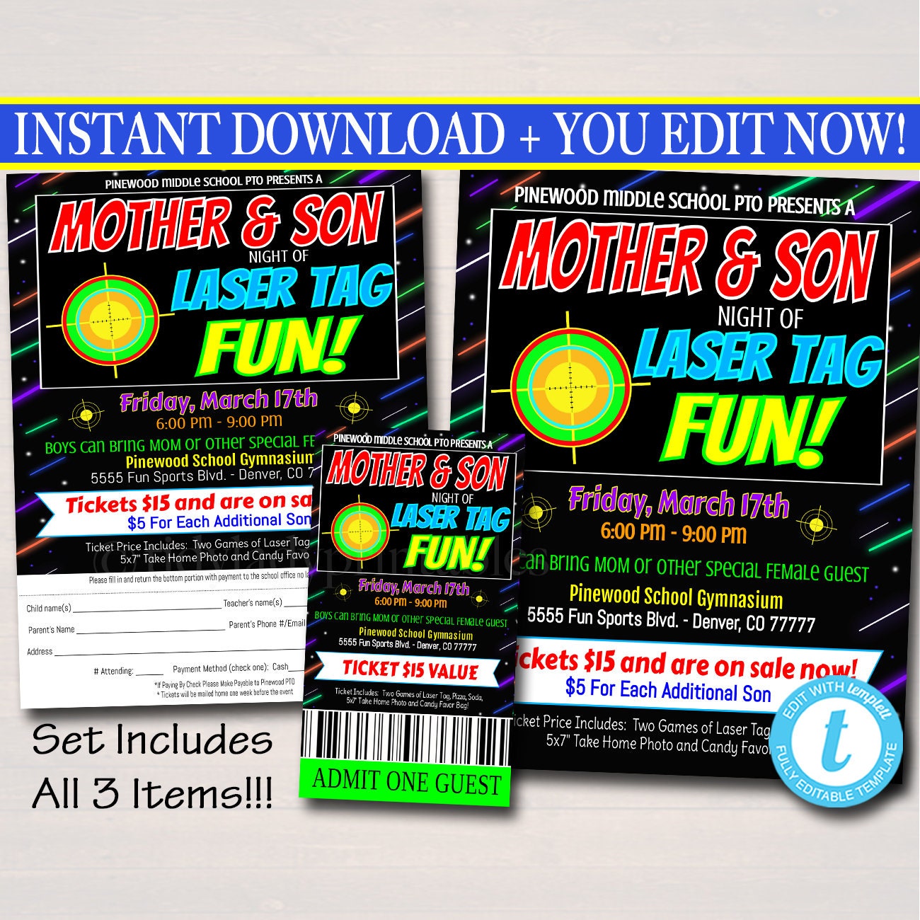Laser Tag Event Flyer Set: Mother Son Date Night (INSTANT DOWNLOAD) - Etsy