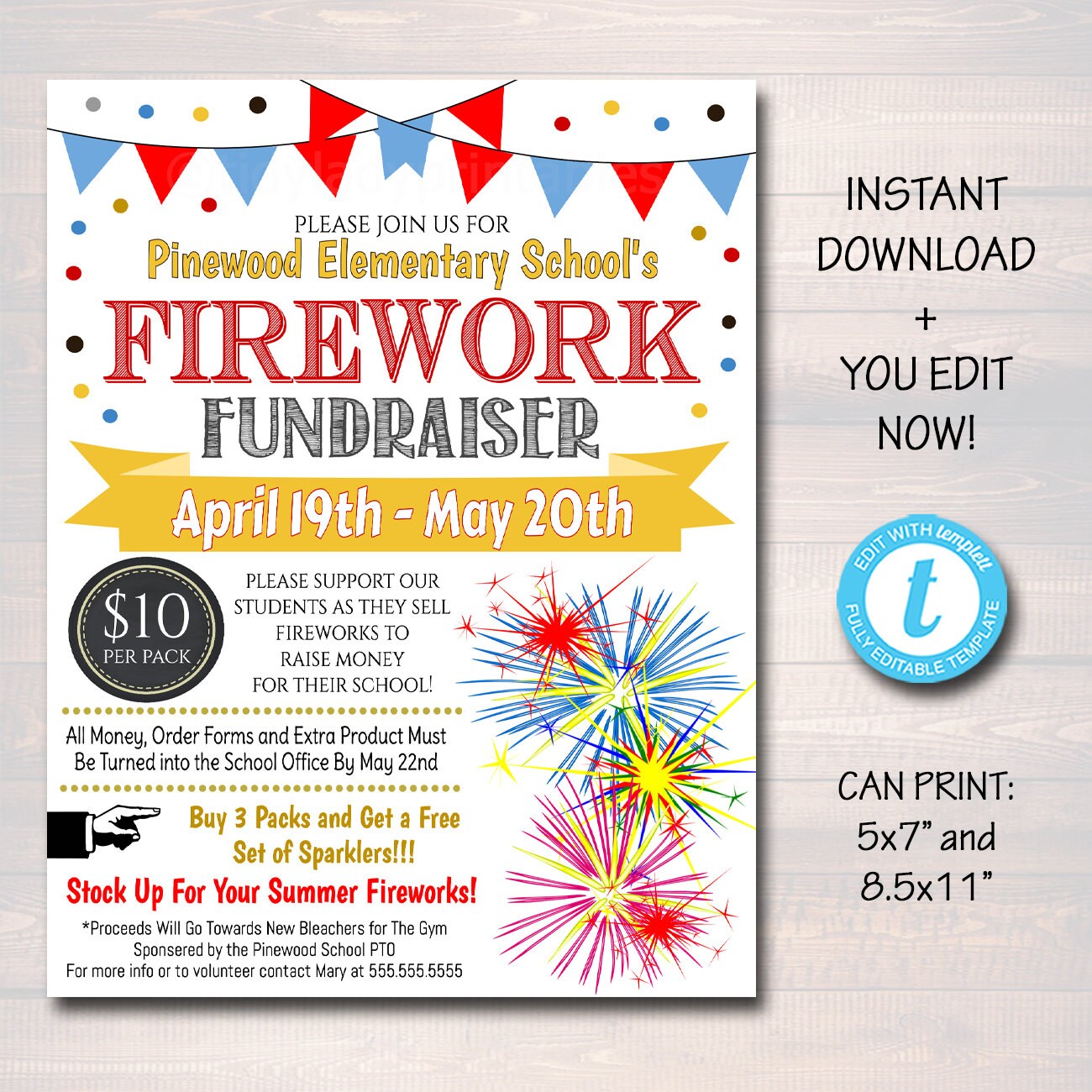 EDITABLE Firework Fundraiser Flyer Printable PTA, PTO, School Church ...