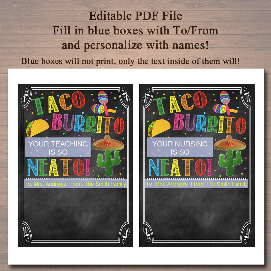 EDITABLE Fiesta Gift Card Holder Teacher Gift Staff Taco - Etsy