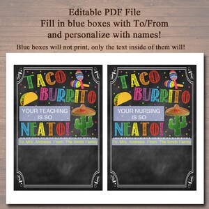 EDITABLE Fiesta Gift Card Holder, Teacher Gift, Staff Taco Burrito Gift ...