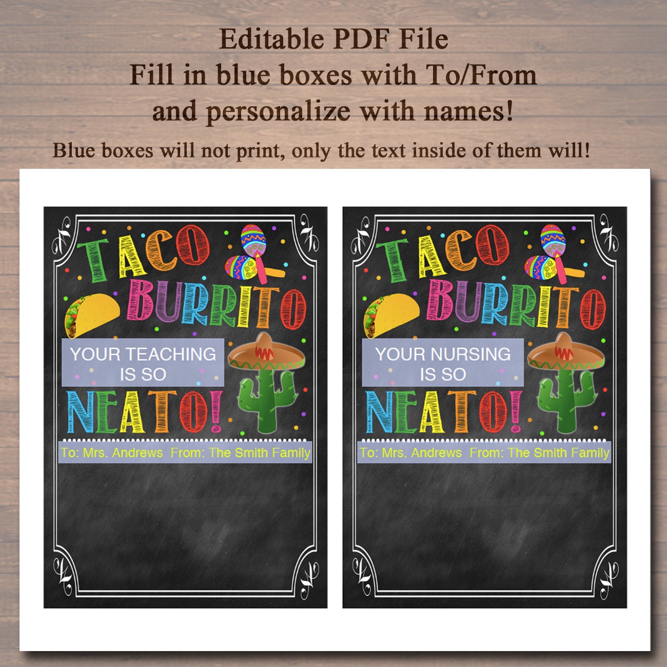 Editable Fiesta Gift Card Holder: Teacher Appreciation (digital ...