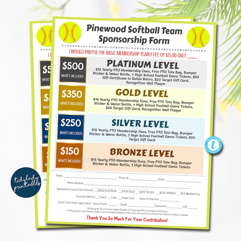 Softball Sponsorship Forms - Etsy