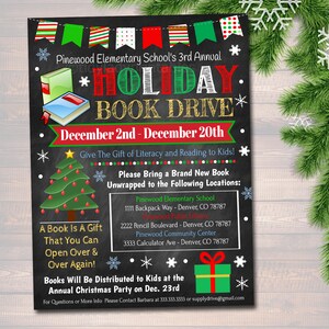 EDITABLE Holiday Book Drive Flyer, Printable PTA PTO Flyer School ...