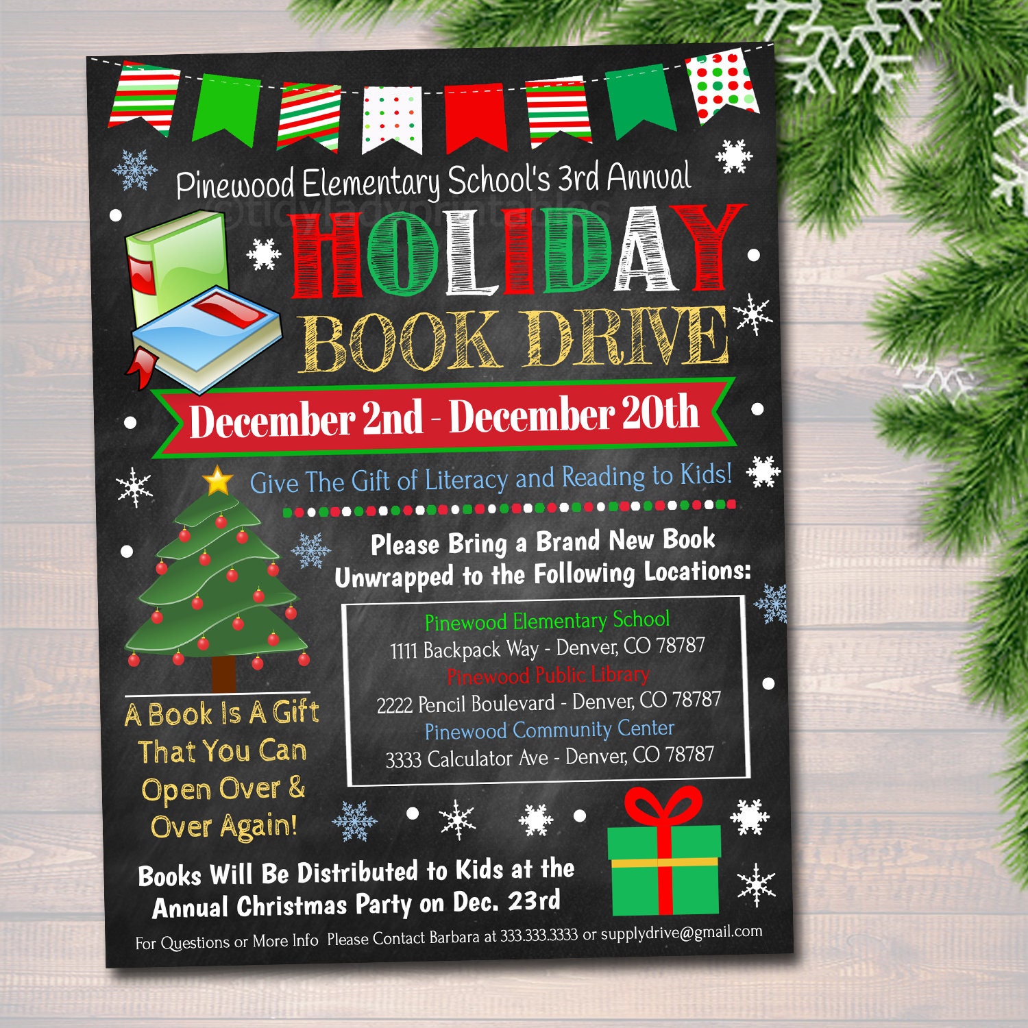 EDITABLE Holiday Book Drive Flyer Printable PTA PTO Flyer - Etsy
