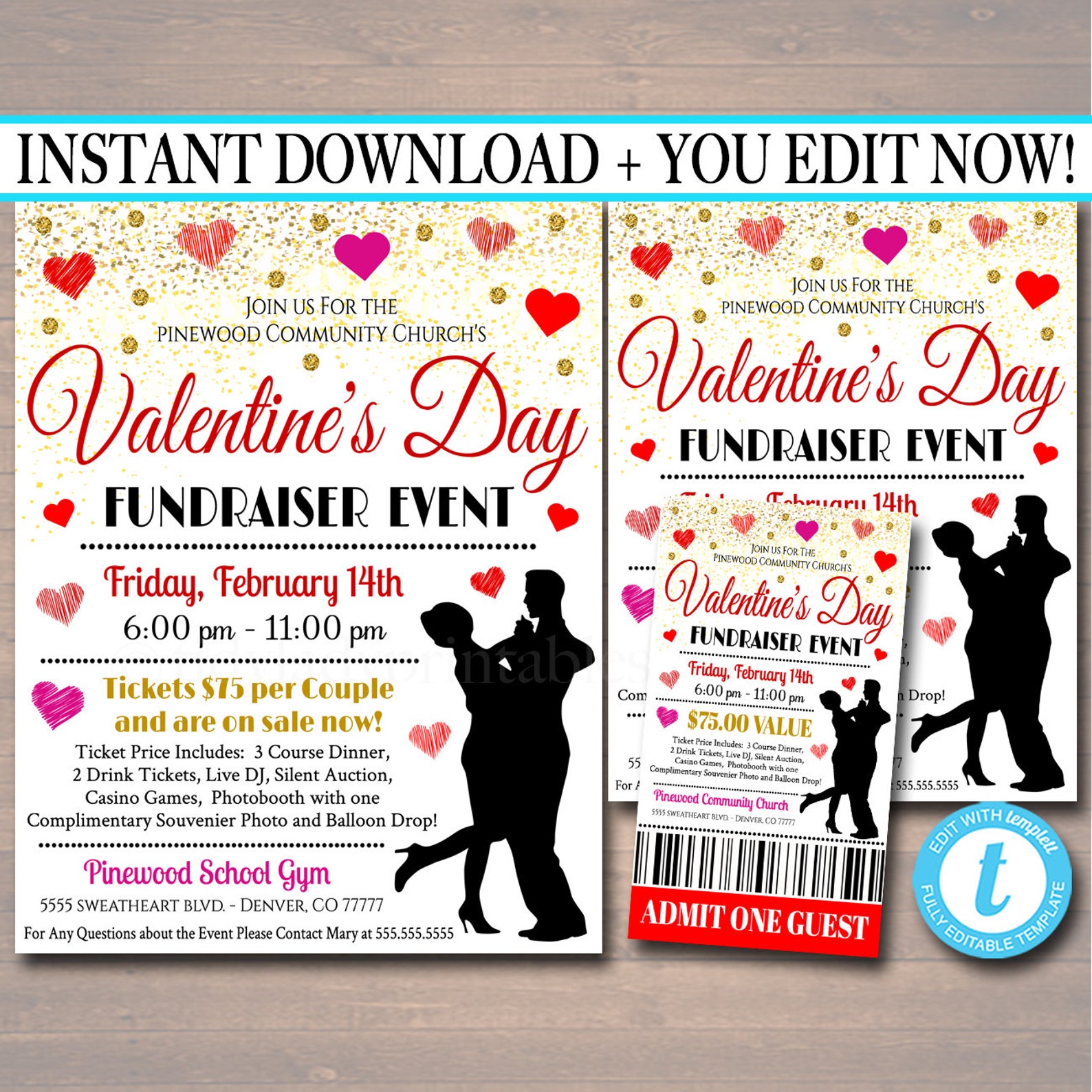EDITABLE Adult Valentine's Day Event Fundraiser Flyer - Etsy
