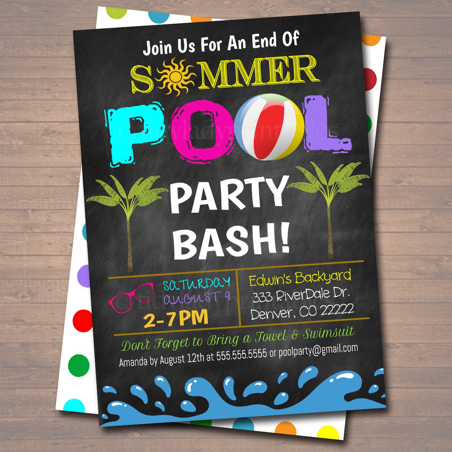 EDITABLE End of Summer Pool Party Invitation Printable - Etsy