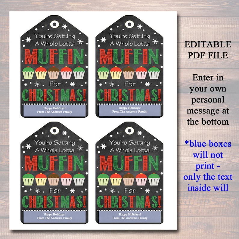 EDITABLE Holiday Muffin Gift Tags Funny Christmas Labels Gag - Etsy
