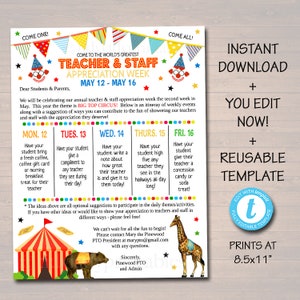 Editable Circus Theme Teacher Appreciation Big Top Invitation ...