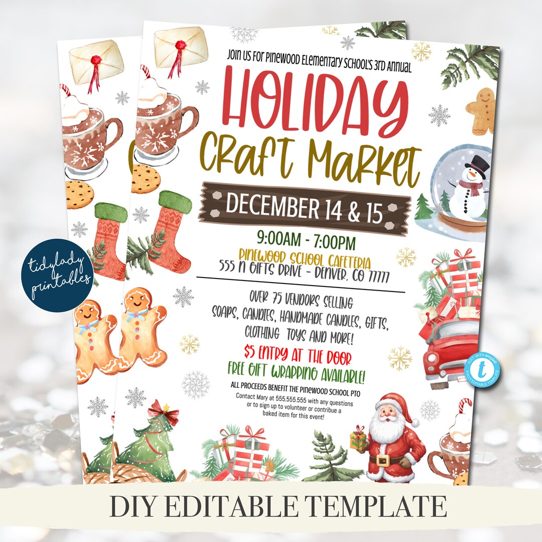 Editable Holiday Craft Market Flyer: Christmas Festival Template - Etsy