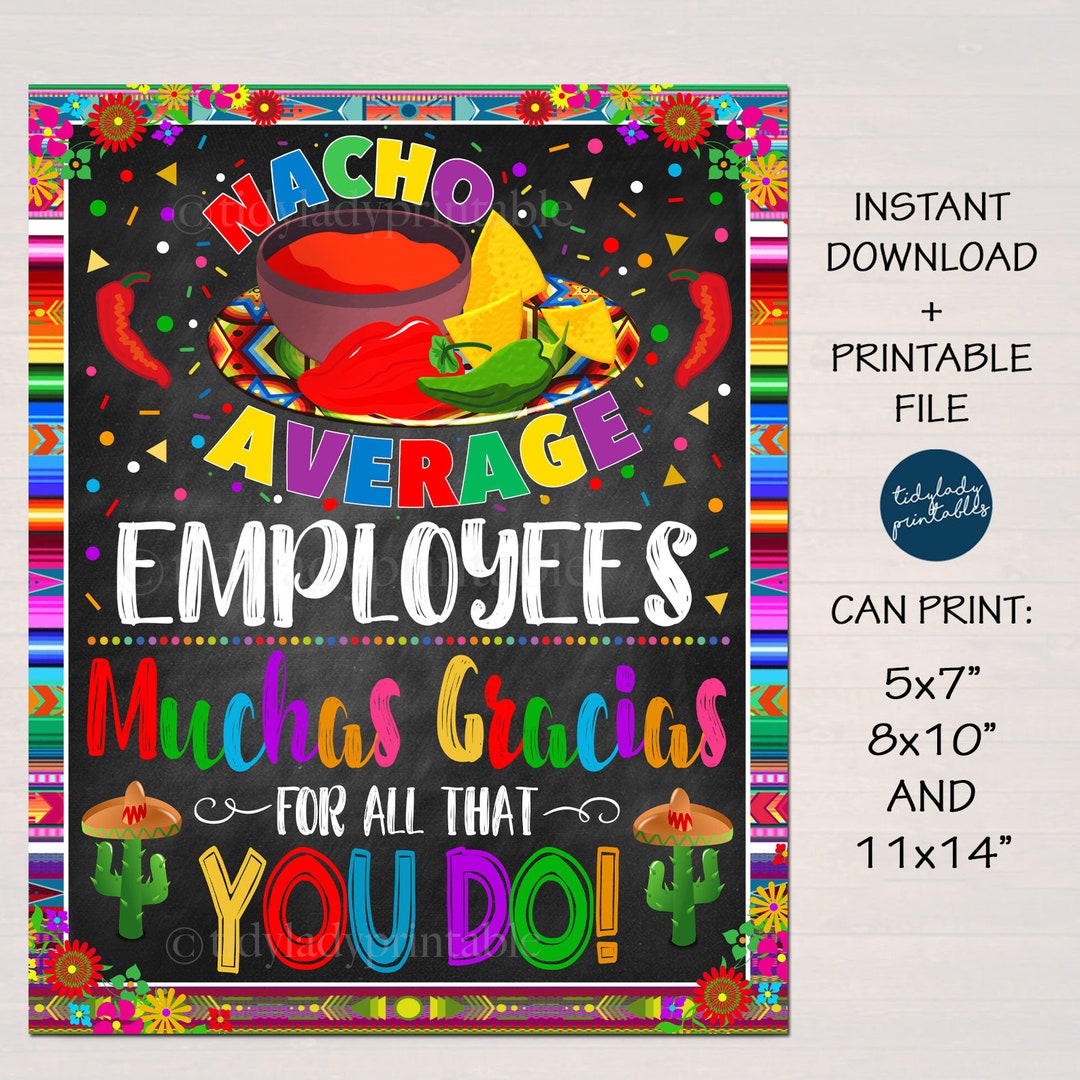 Fiesta Appreciation Sign, Nacho Average Employees Muchas Gracias for ...