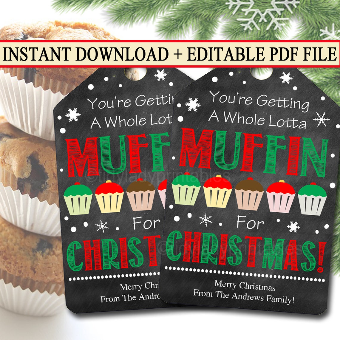 EDITABLE Holiday Muffin Gift Tags Funny Christmas Labels Gag - Etsy