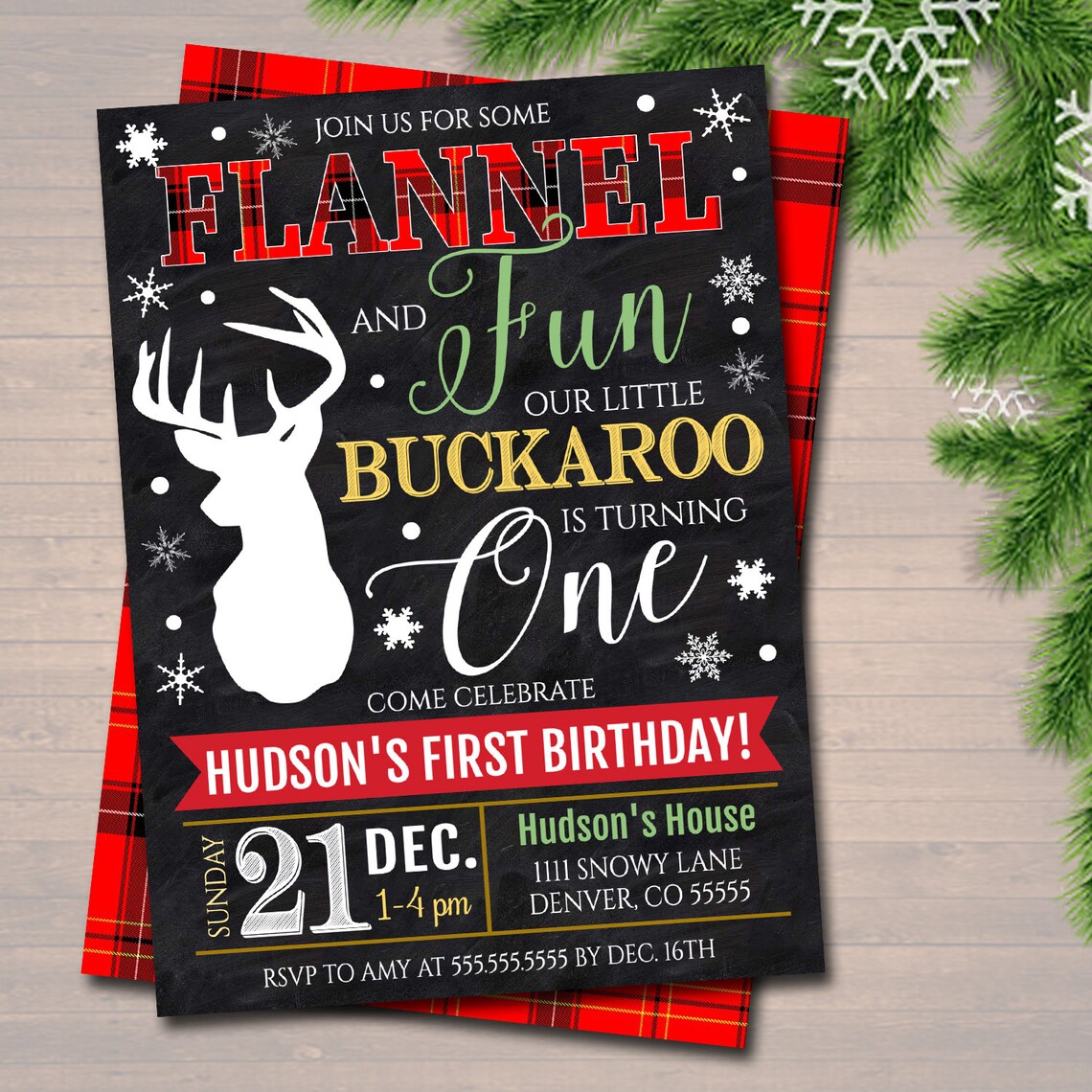 EDITABLE Flannel and Fun Xmas Boy First Birthday Party - Etsy