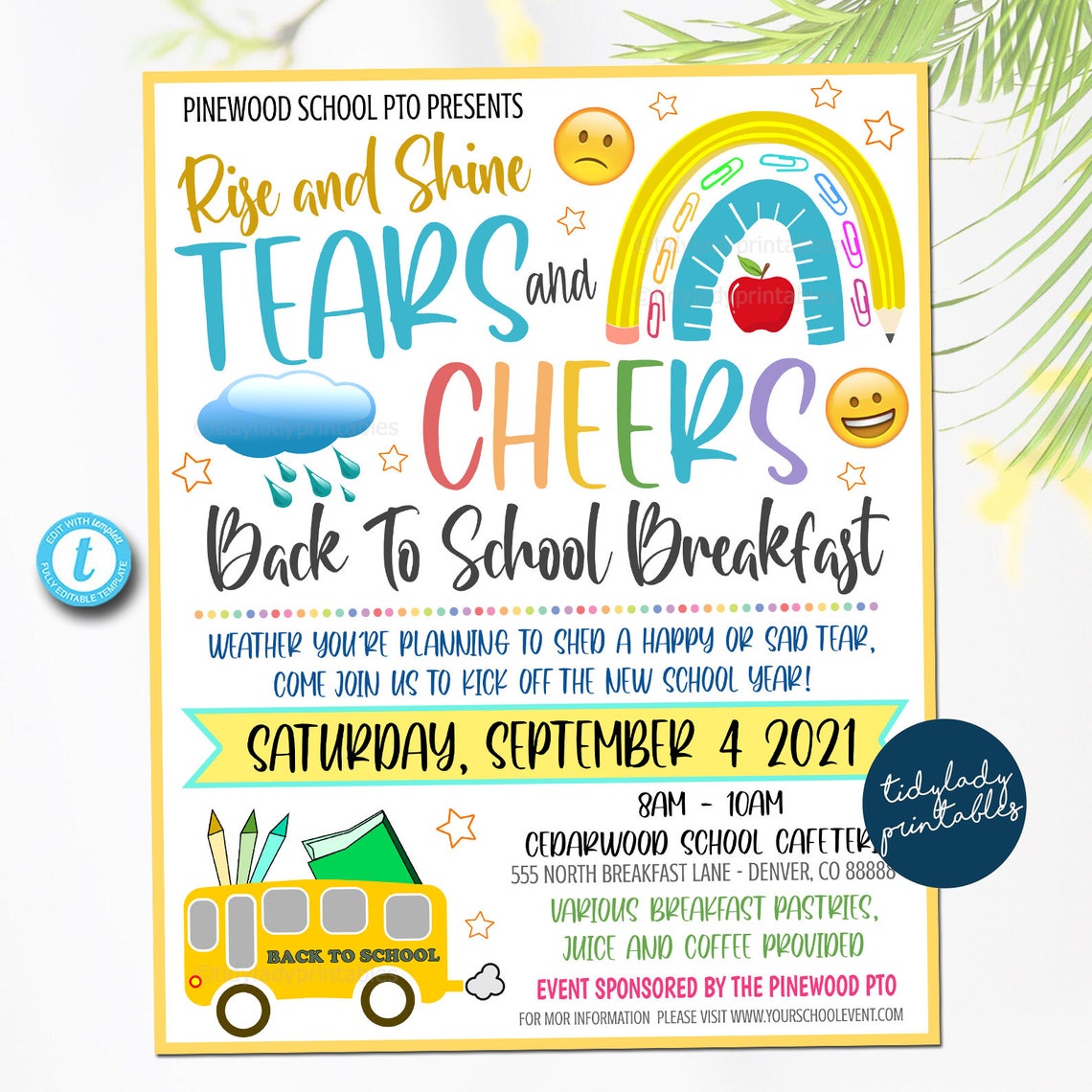 EDITABLE Tears and Cheers Breakfast Printable PTA PTO Flyer - Etsy