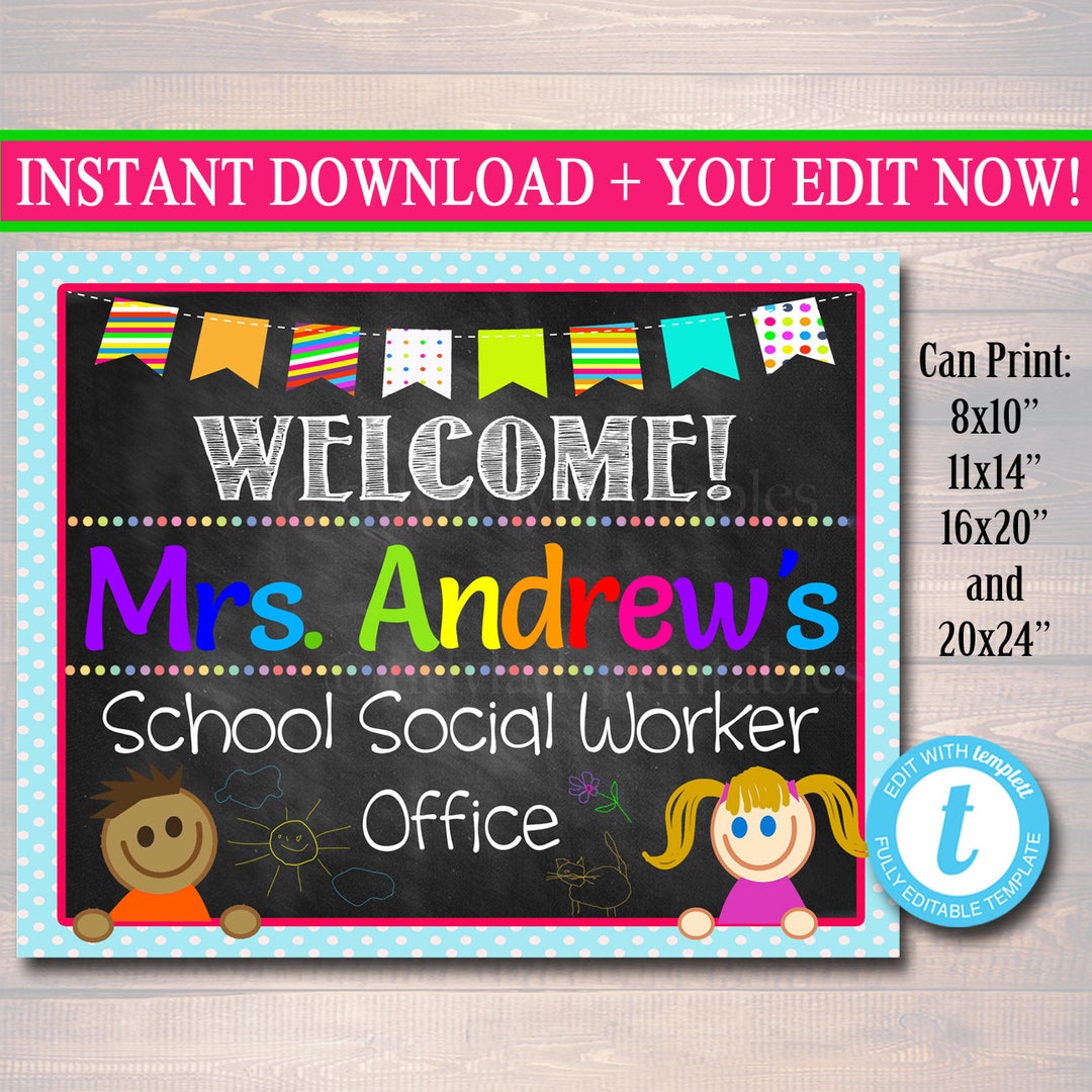 Editable Social Worker Office Sign: Personalized Door Decor (digital ...