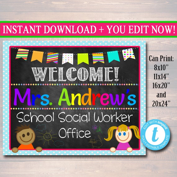 EDITABLE Social Worker Door Sign, Personalized Social Worker Office ...