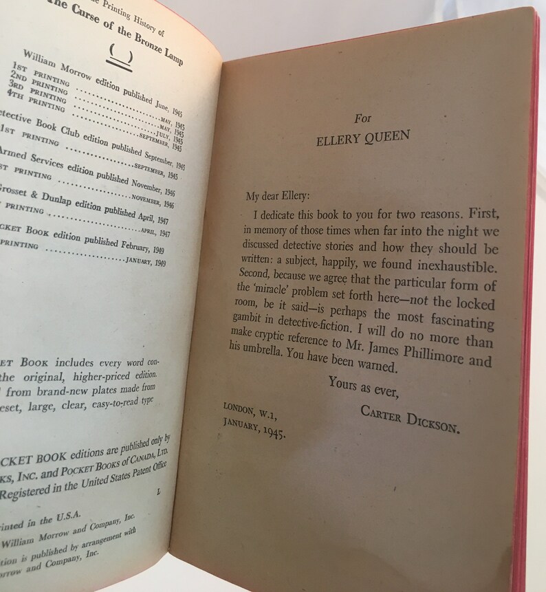 The Curse of the Bronze Lamp by Carter Dickson PB Paperback 1949 RARE ...