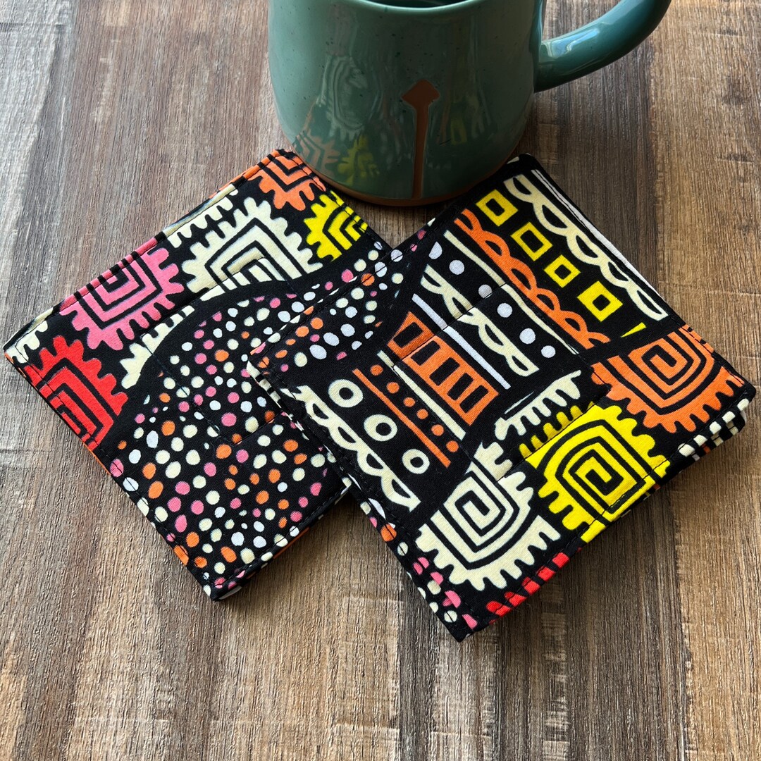 African Fabric Coasters, Mug Rug, Coaster Set of 6, Absorbent Coasters ...