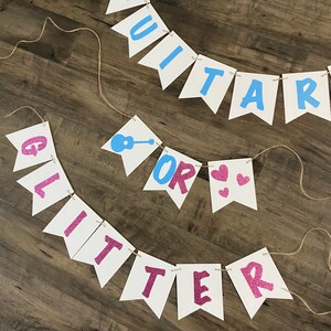 Guitars or Glitter Banner, Guitar Banner, Glitter Banner, Gender Reveal ...
