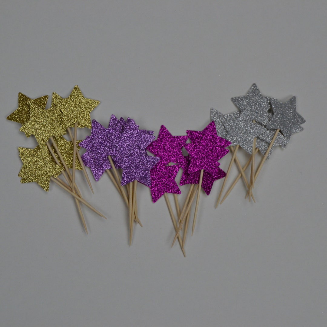 Star Cupcake Topper, Sparkly Cupcake Toppers, Star Shaped Appetizer ...