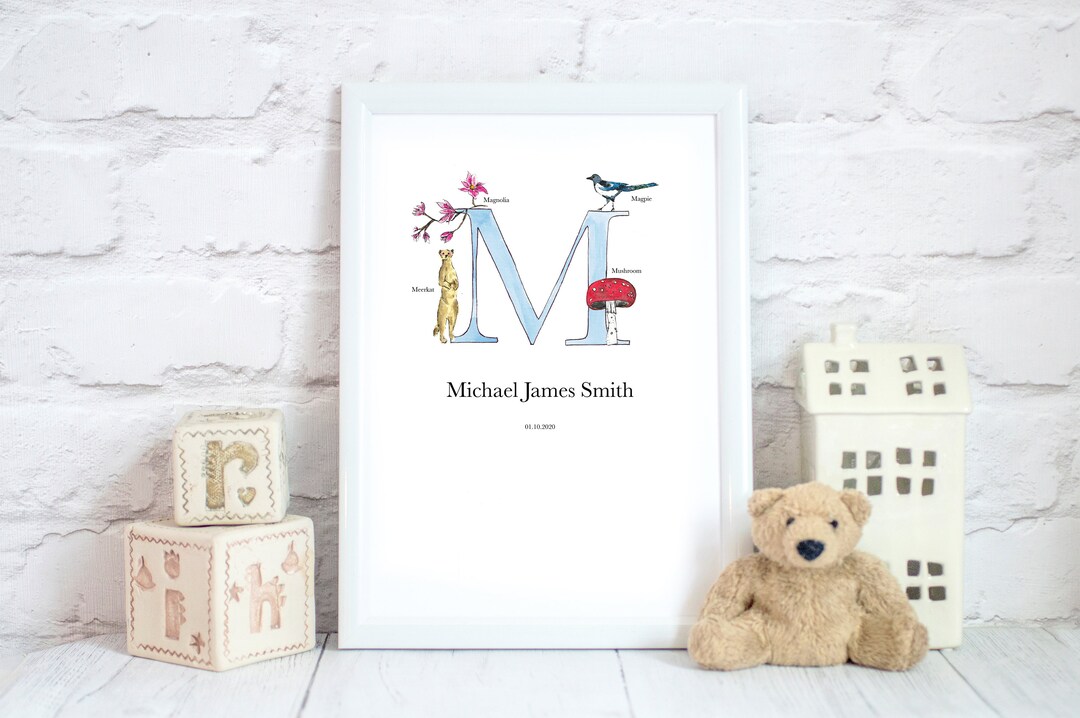 Personalized Letter M Watercolor Nursery Print, Initial Decor - Etsy