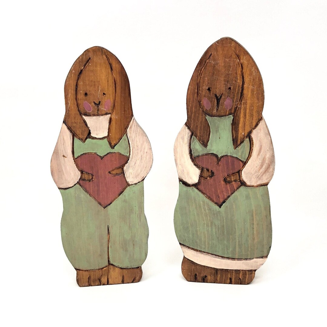 Vintage Folk Art Wood Block Rabbits Wood Bunny Figurines - Etsy.de