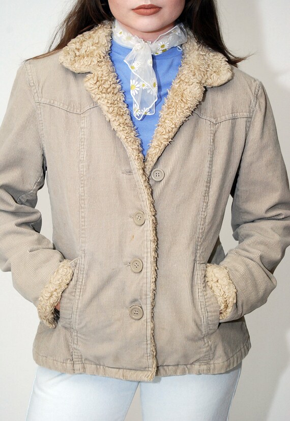 Vintage Corduroy Jacket (M) beige Y2K faux shearling … - Gem