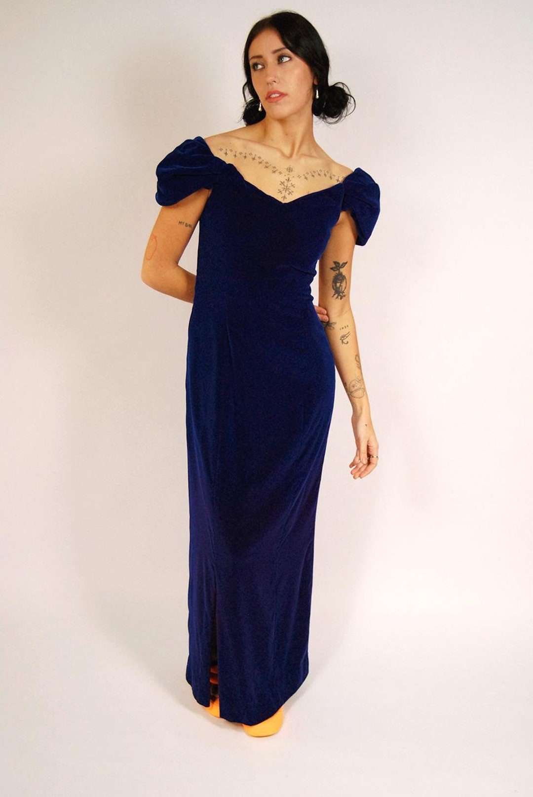60s Velvet Gown S Vintage Blue Dress Evening Small - Etsy