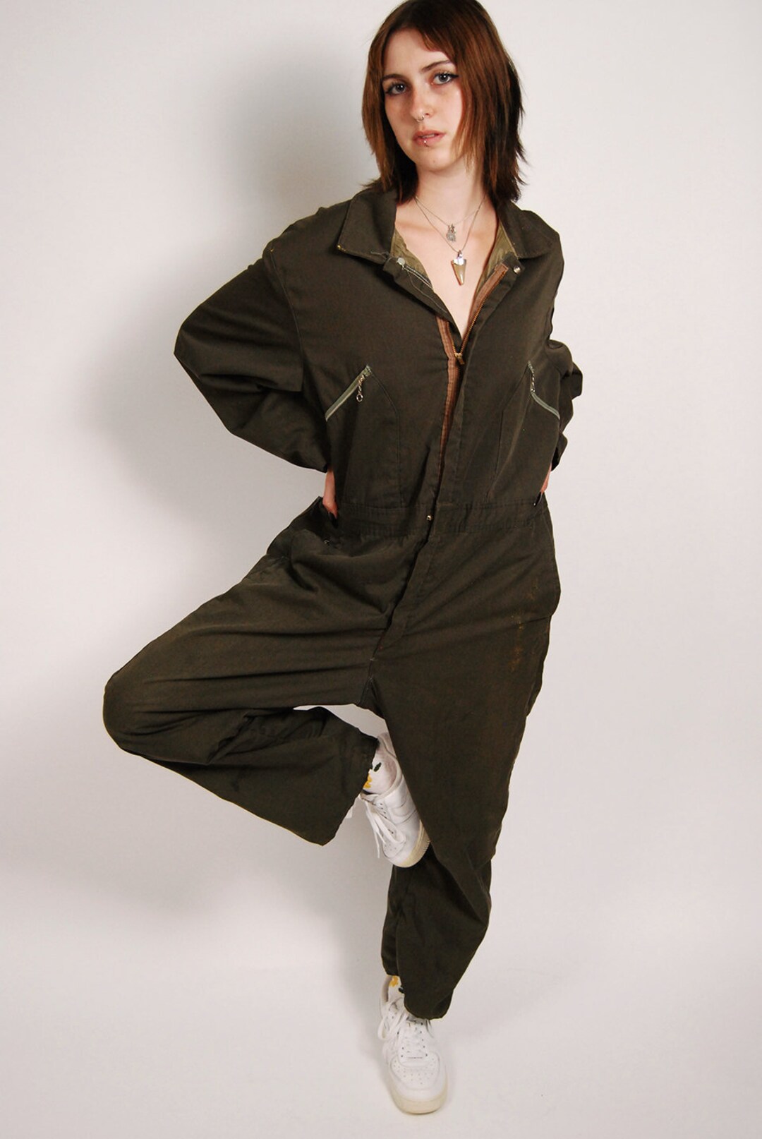 60s Oversize Jumpsuit L/XL Vintage Gray Green Coveralls Men Women Large ...