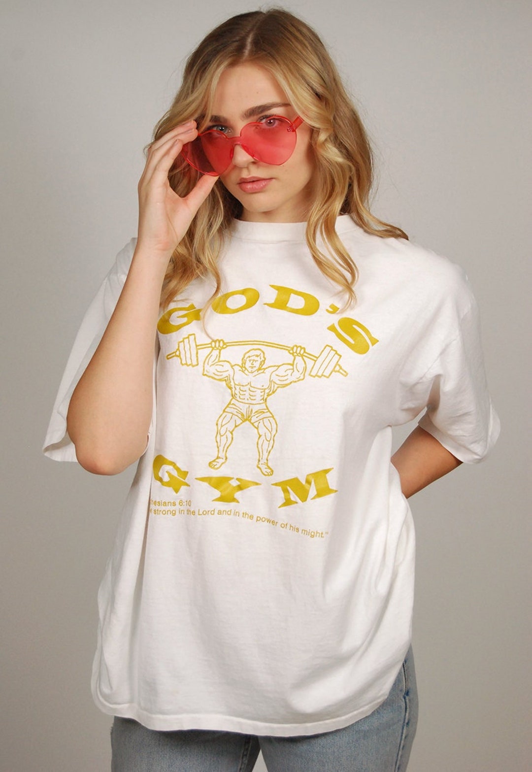Vintage God's Gym T-shirt XL White 80s Weight Lifting - Etsy