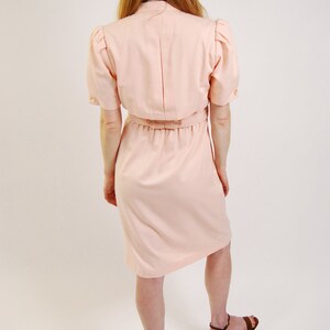 80s Peach Dress (S) Vintage Button up Pastel Work Pleated Midi Small ...