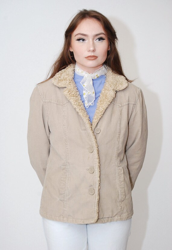 Vintage Corduroy Jacket (M) beige Y2K faux shearling … - Gem