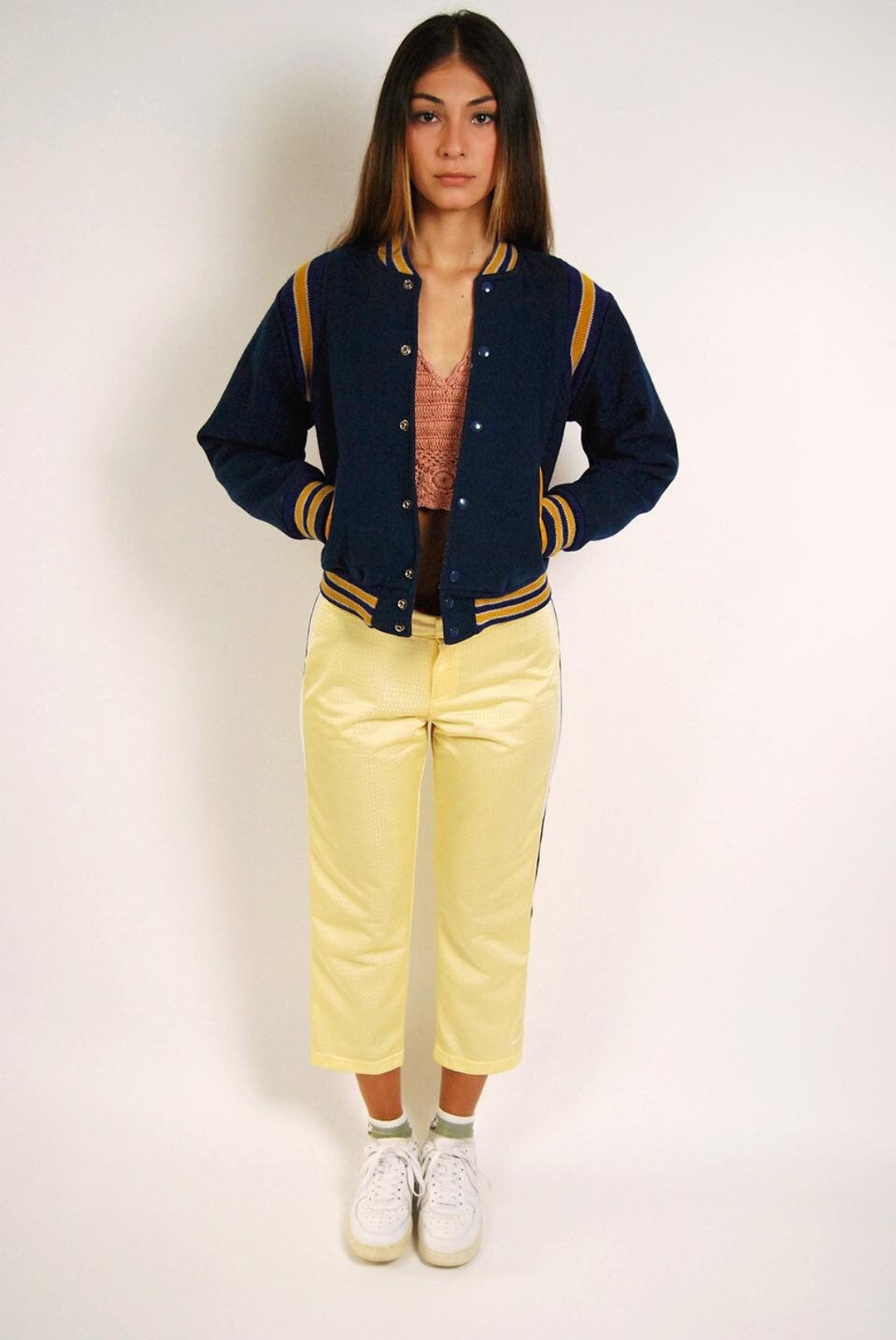 50s Letterman Jacket M Vintage Varsity Blue Yellow Coat Men Women ...