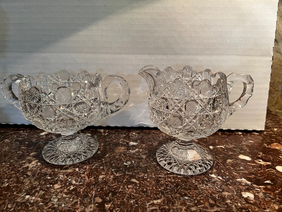 Cut Glass Daisy & Button Sugar and Creamer - Etsy
