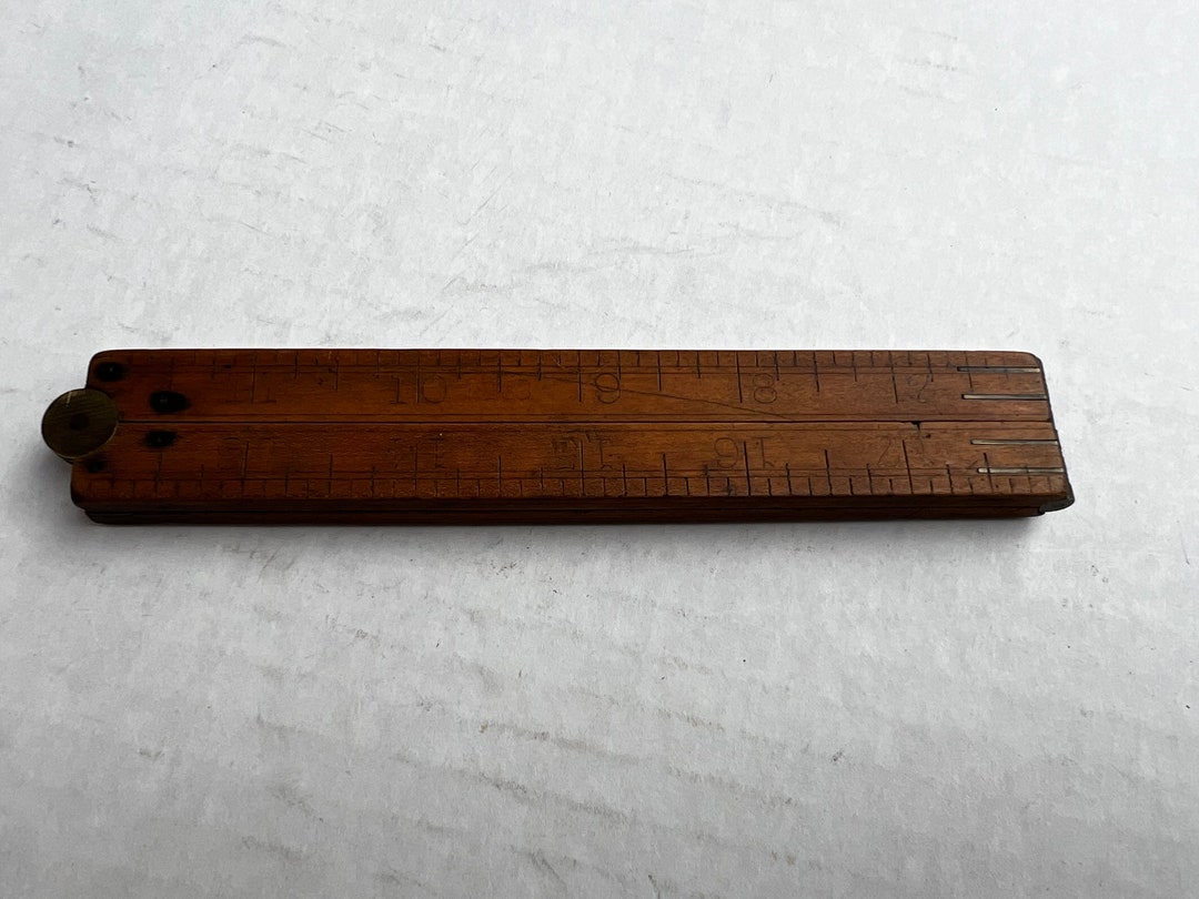 Antique Wood & Brass Folding Ruler - Etsy