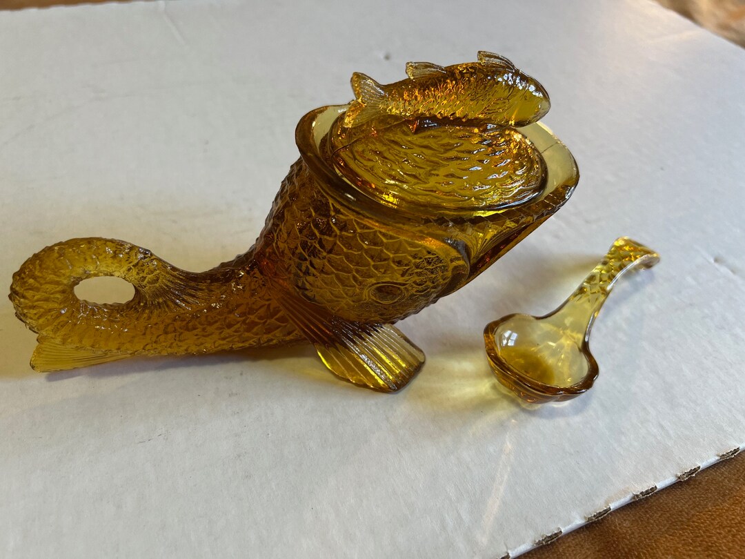 Victorian Amber Glass Covered Dolphin Dish With Spoon - Etsy