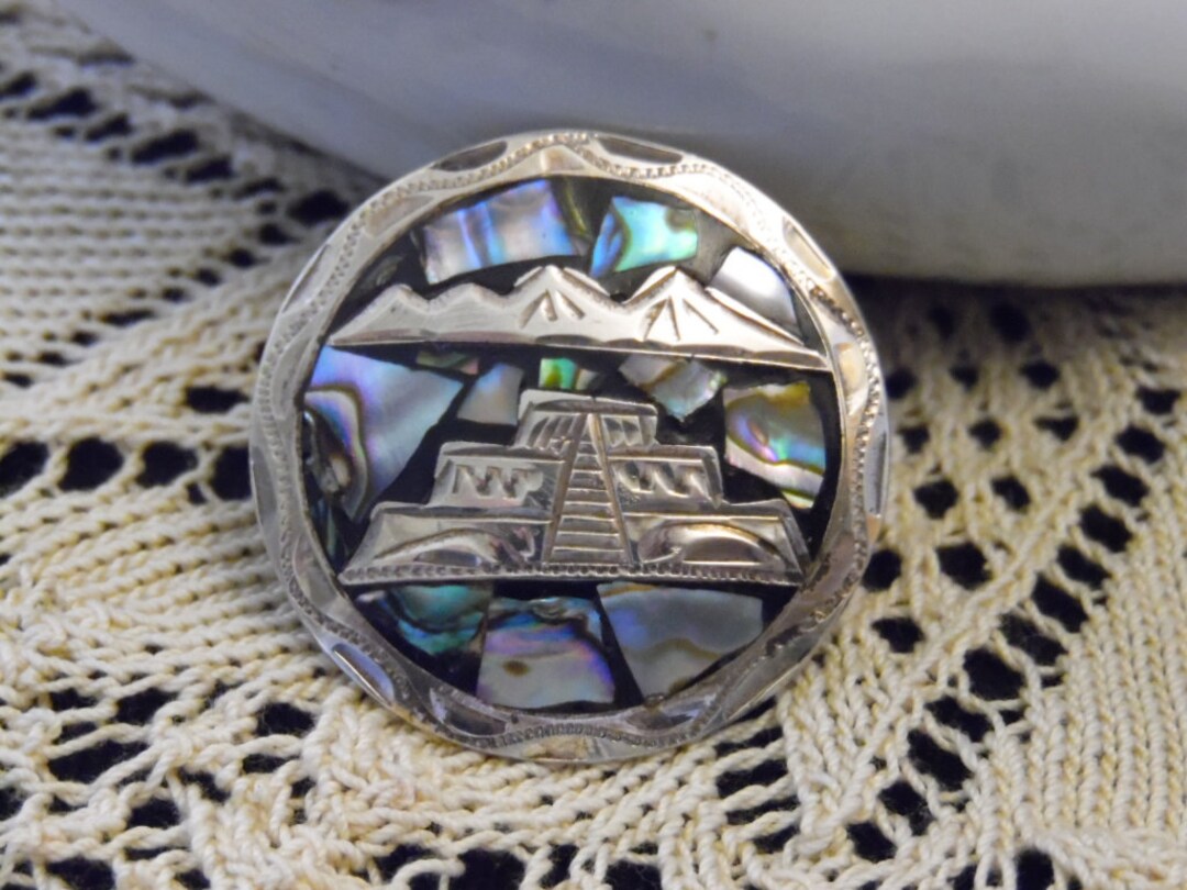 Mexico Inlay MOP Bright Abalone Shell Inlaid Pirámide and Moutains ...