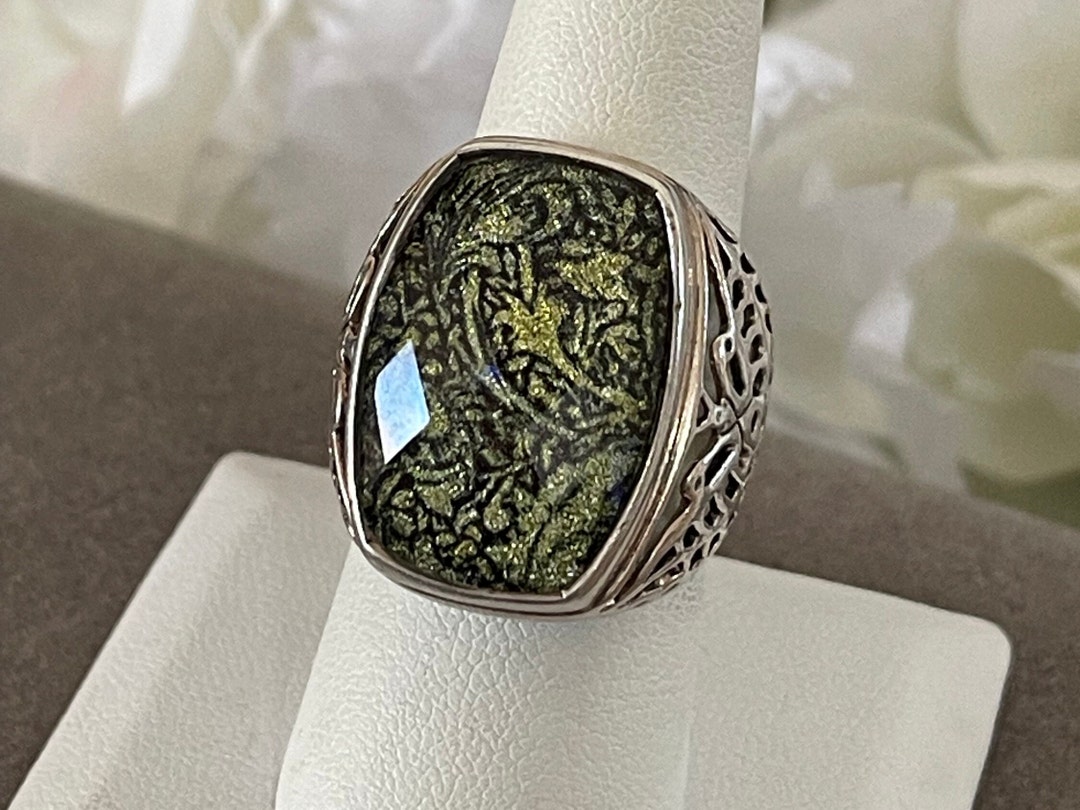 Amy Kahn Russell AKR 925 IN Sterling Faceted Green Quartz Etched Floral ...