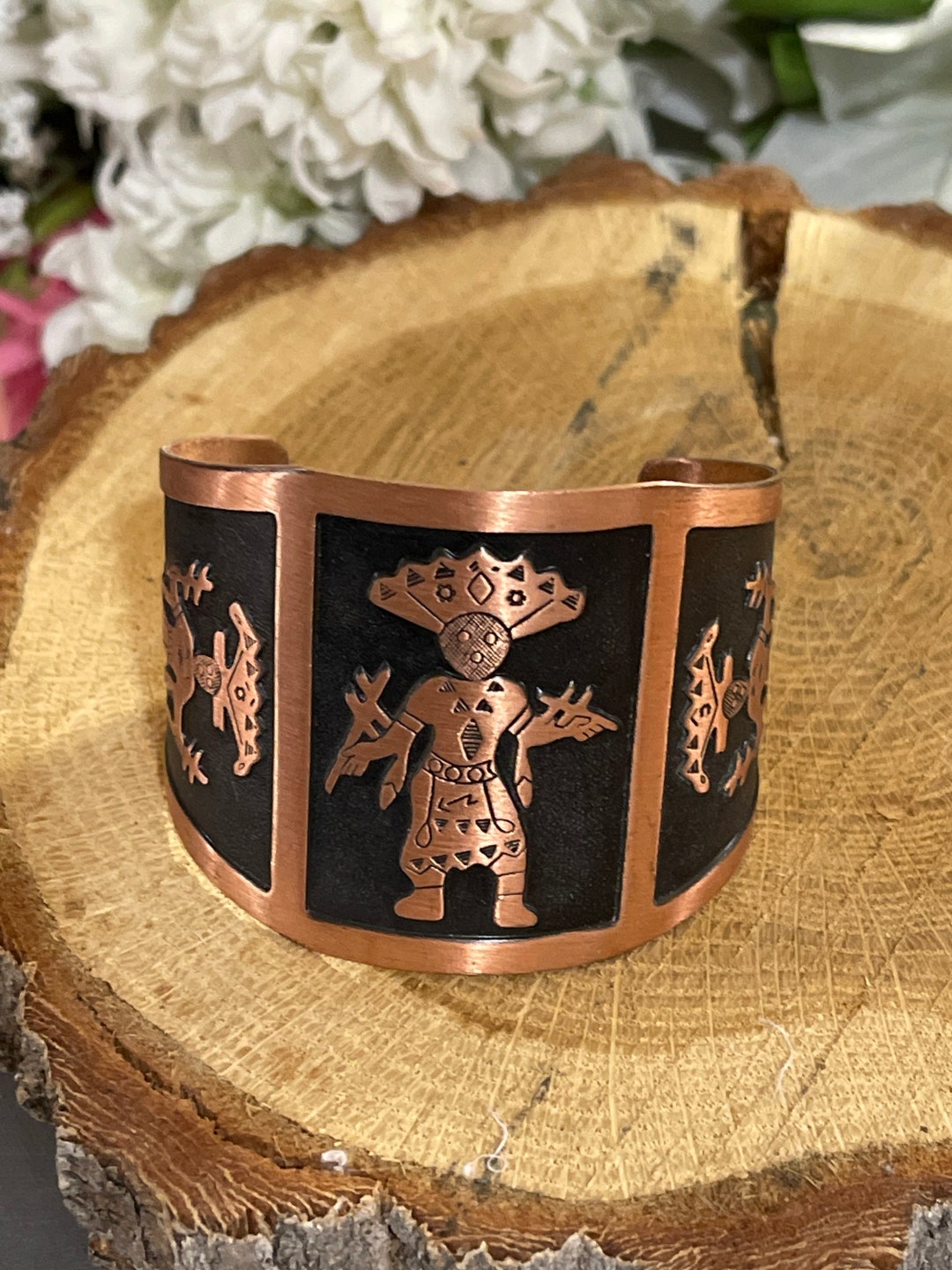 Vintage Copper Southwestern Kachina Style Wide Cuff Bracelet Hallmark ...