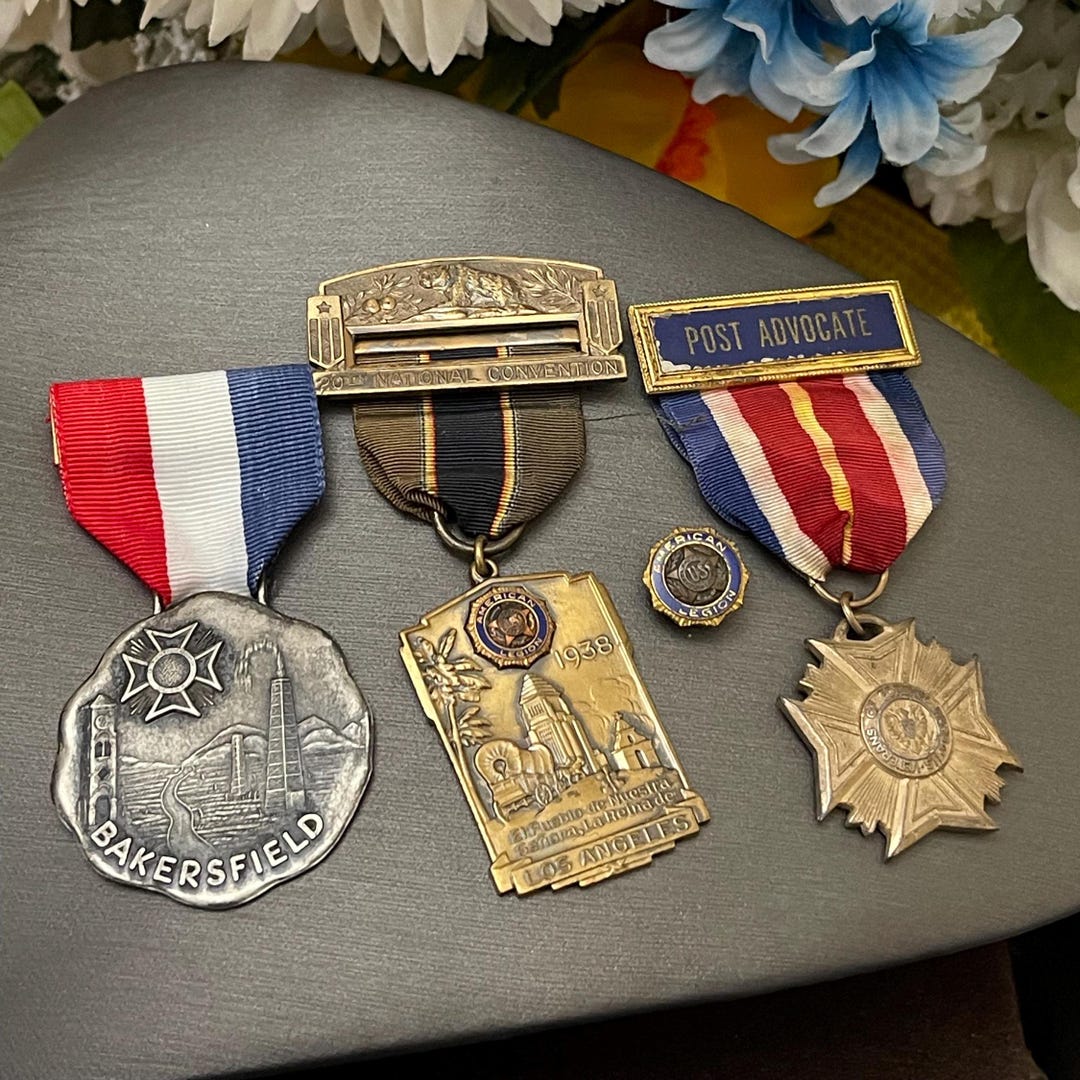 Vintage American Legion ~ Foreign War Metals & Pin 1938 Convention Post ...