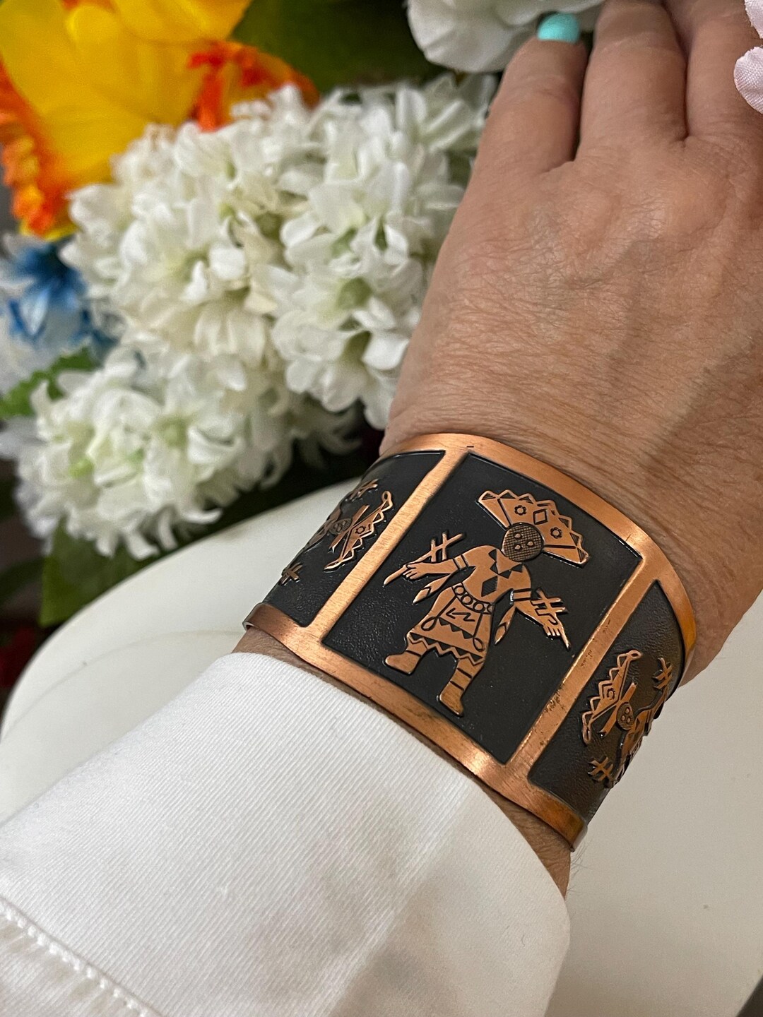 Vintage Wide Solid Copper Aztec Kachina Cuff Bracelet - Etsy