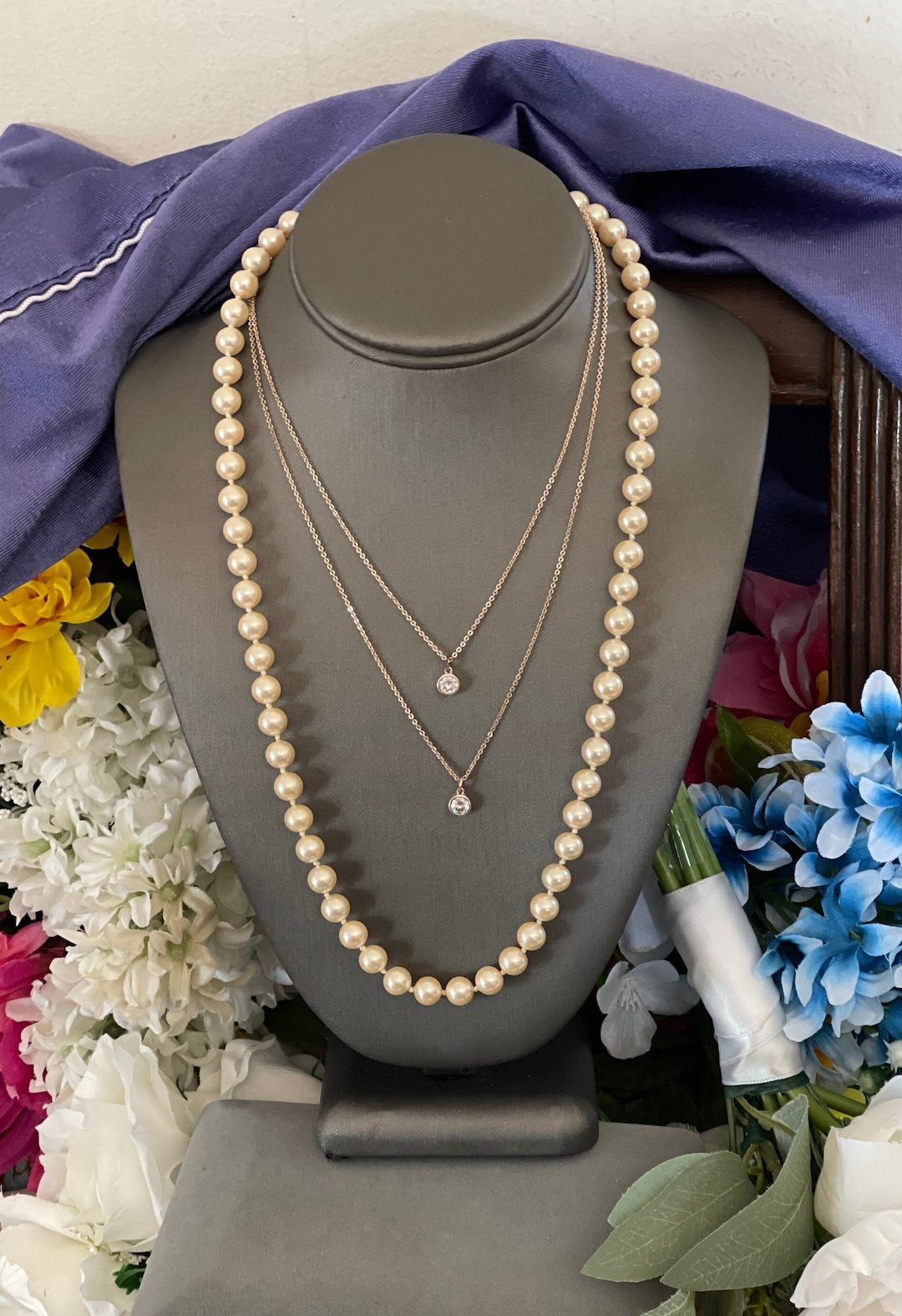 Vintage Necklace LOT Pearl Strand & Crystal 2 Strand Necklace - Etsy