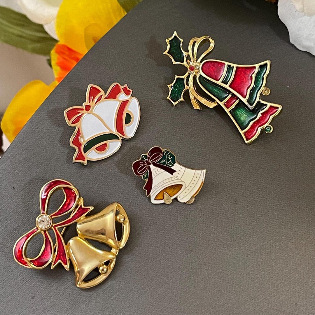 Vintage Enamel Gold Tone Christmas Bell Pin Lot - Etsy