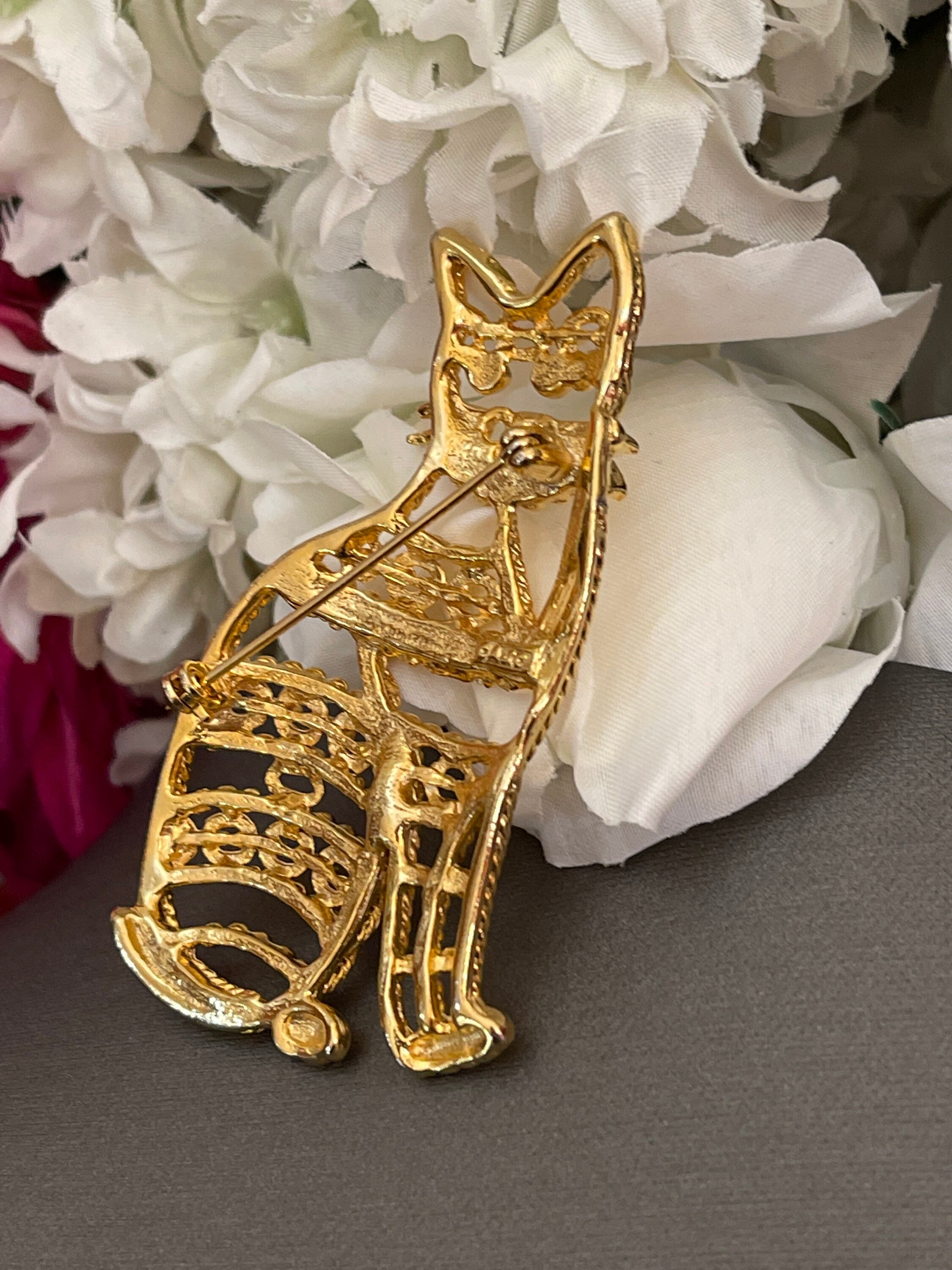 Vintage 80's AJC Signed Gold-tone Cat Kitten Fun Brooch Pin - Etsy
