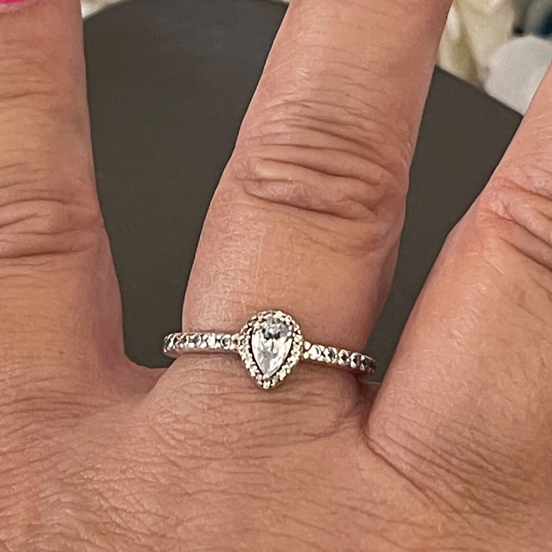 PANDORA Sterling Silver Cubic Zirconia Pear Shaped Halo Ring Size 8-1/4 ...